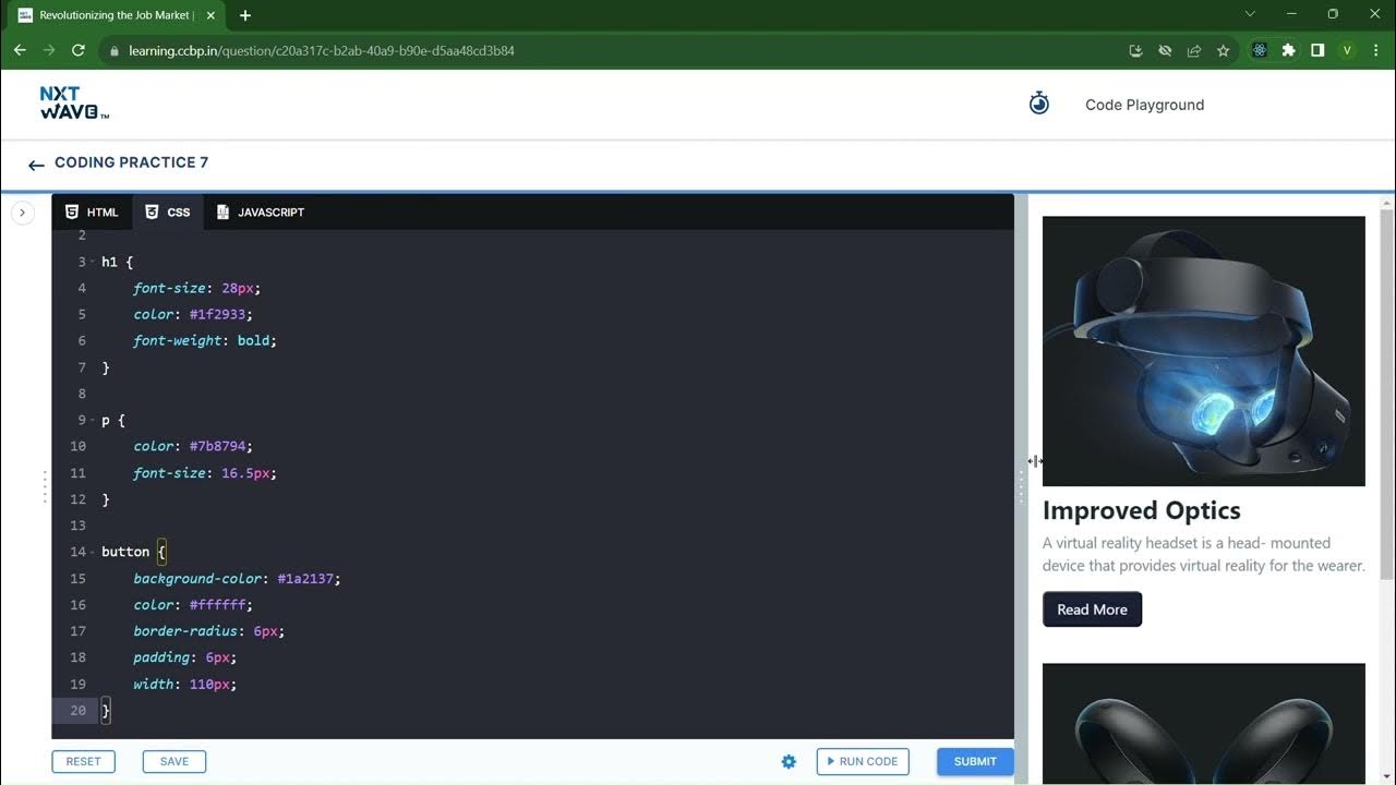 VR Website Optics and Controllers | Coding Practice 7 | HTML, CSS, Bootstrap | NxtWave | ccbp 4 ...