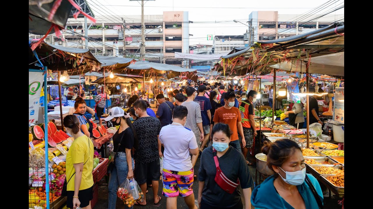 [4K] "Din Daeng Market" local fresh market on evening at Pracha ...