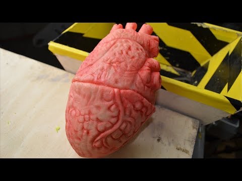 Crushing zombi heart - Shredding halloween gadget - Shredder vs Zombi heart experiment