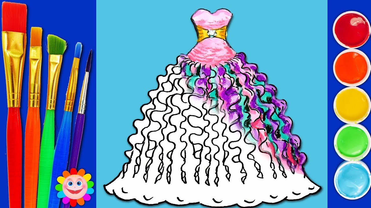 How to Draw Barbie Pink Dress Coloring Page for Kids Learn Colors - YouTube