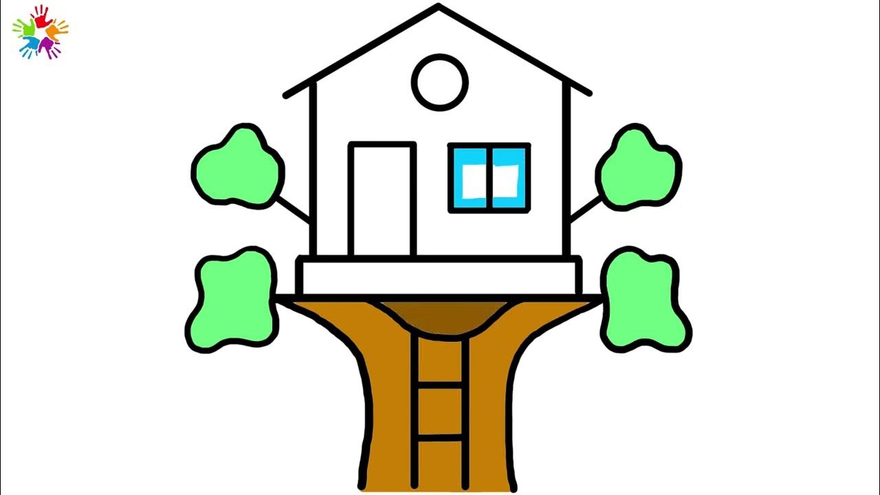 How to draw a tree house. Tree house drawing for kids and toddlers ...