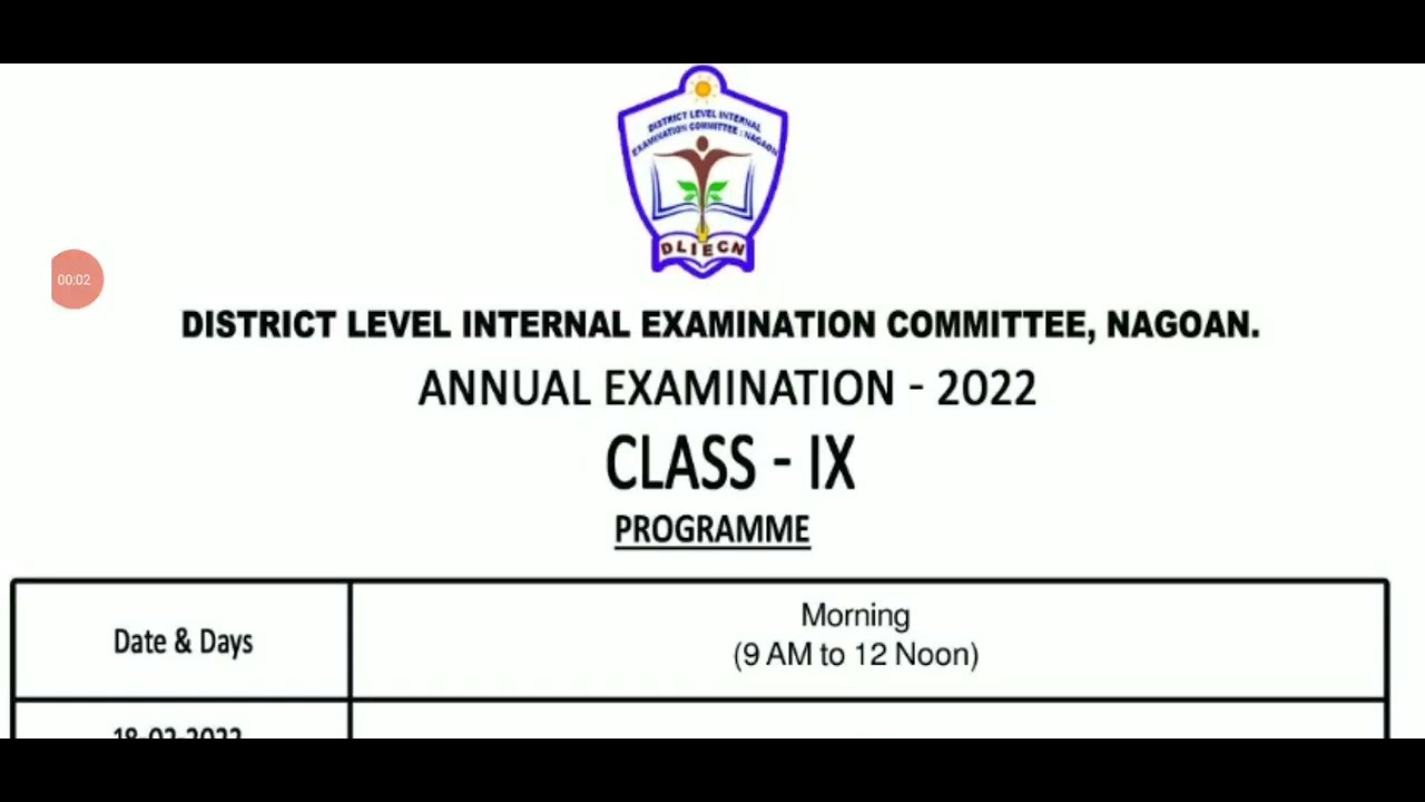 Nagaon District Class IX Annual Examination 2022 Routine|Class 9 Annual ...