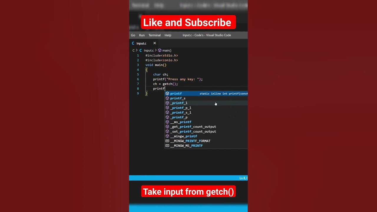 Input From Getch Function Shortvideo Shorts Learning Clanguage Program Coding