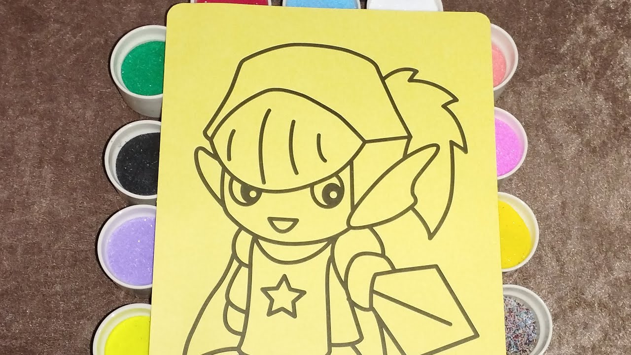 Supergirl coloring in sandy crayon🗡️⚔️ Kumlu mum boya ile boyama süper ...