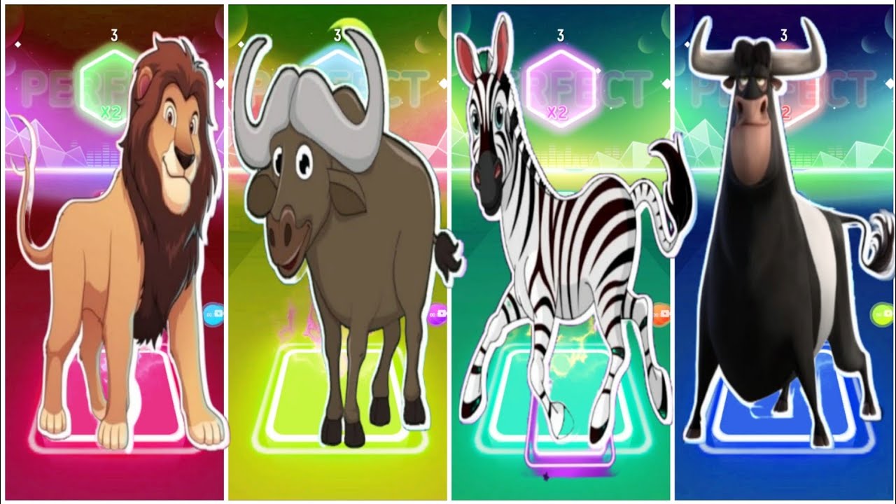 🎶🎶Lion King🦁 vs Buffalo 🐃 vs Zebra🦓 vs Ferdinand🐂 || Tiles Hop🎶🎶 - YouTube