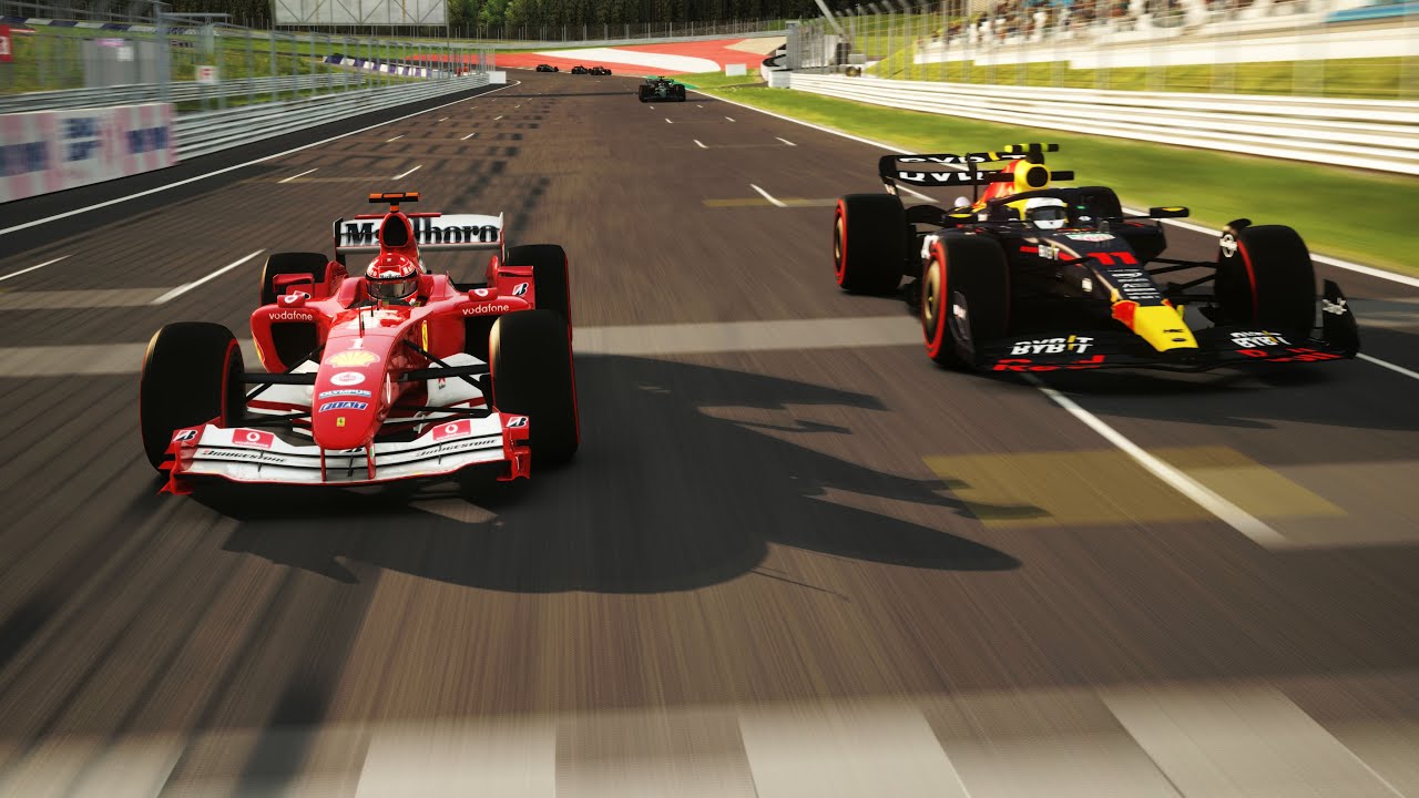 Can Ferrari F2004 With Slicks Keep Up With Modern F1 2023 Cars ? - YouTube