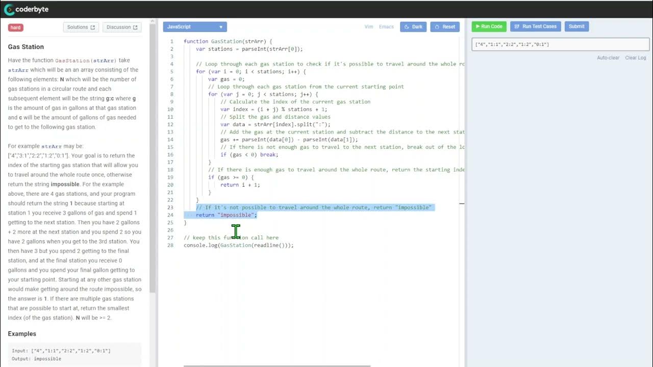 Gas Station Interview Assessment Coderbyte Code Challenge Solution Source Code Answers