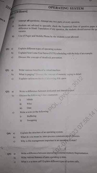 Operating system | 4 sem/2 year | Up Polytechnic | question paper 2024 | Bteup - YouTube
