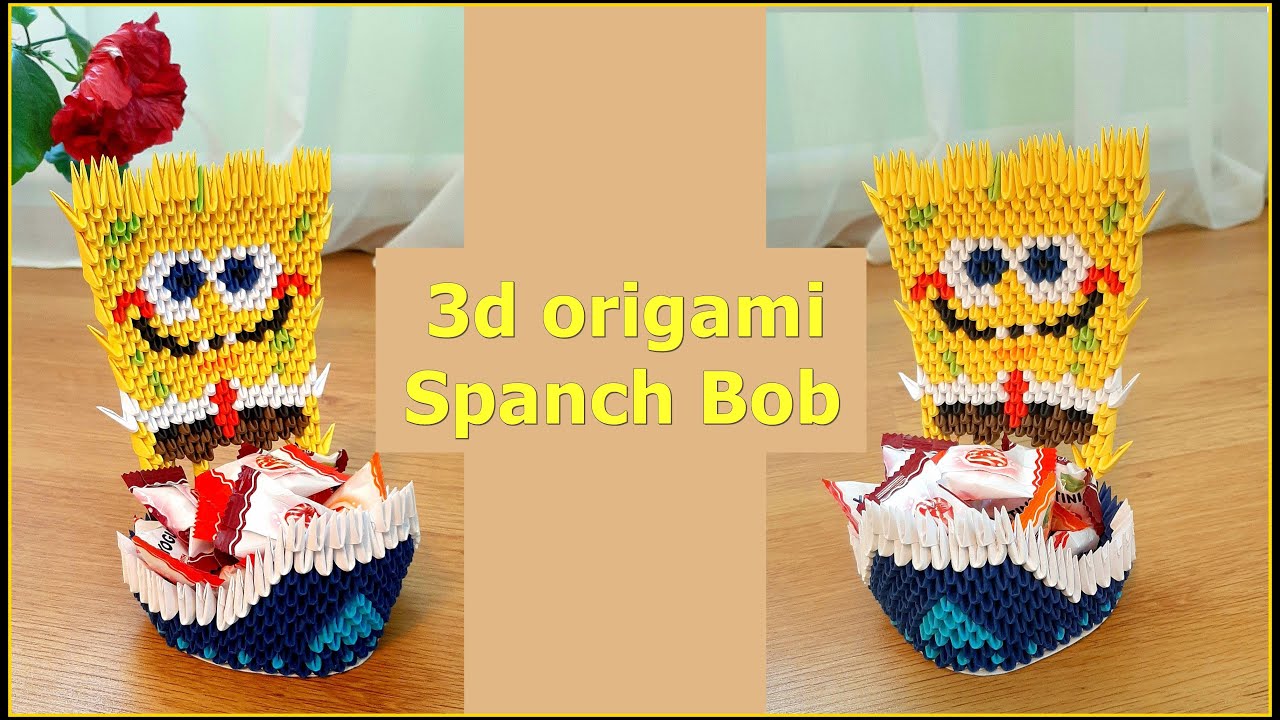 DIY. 3d origami Spanch Bob. Handmade paper candy cane. - YouTube