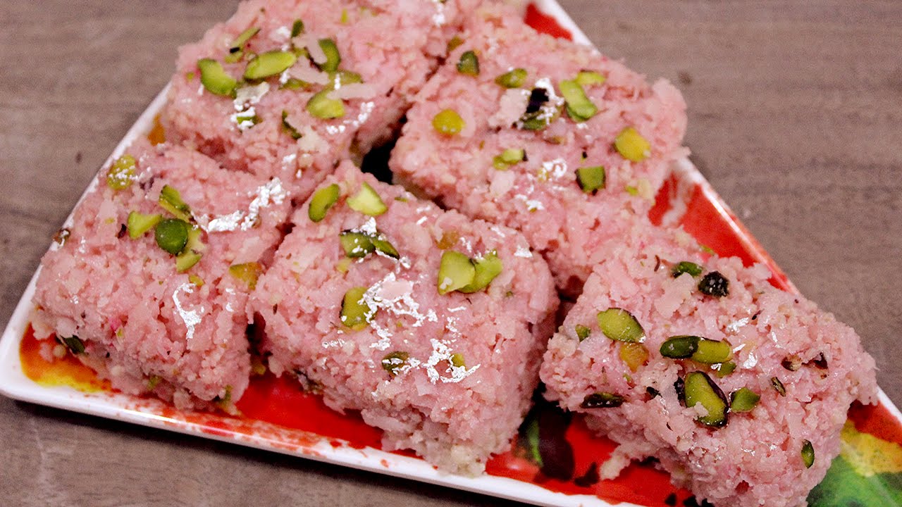 Rose Coconut Burfi Recipe - An Easy Dessert Recipe By Sonia Goyal ...