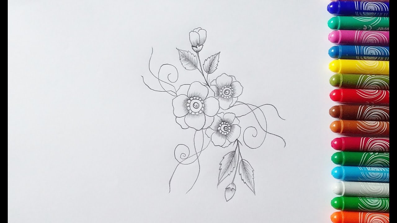 how to draw flowers with pencil (for begginners) / flower drawing and ...