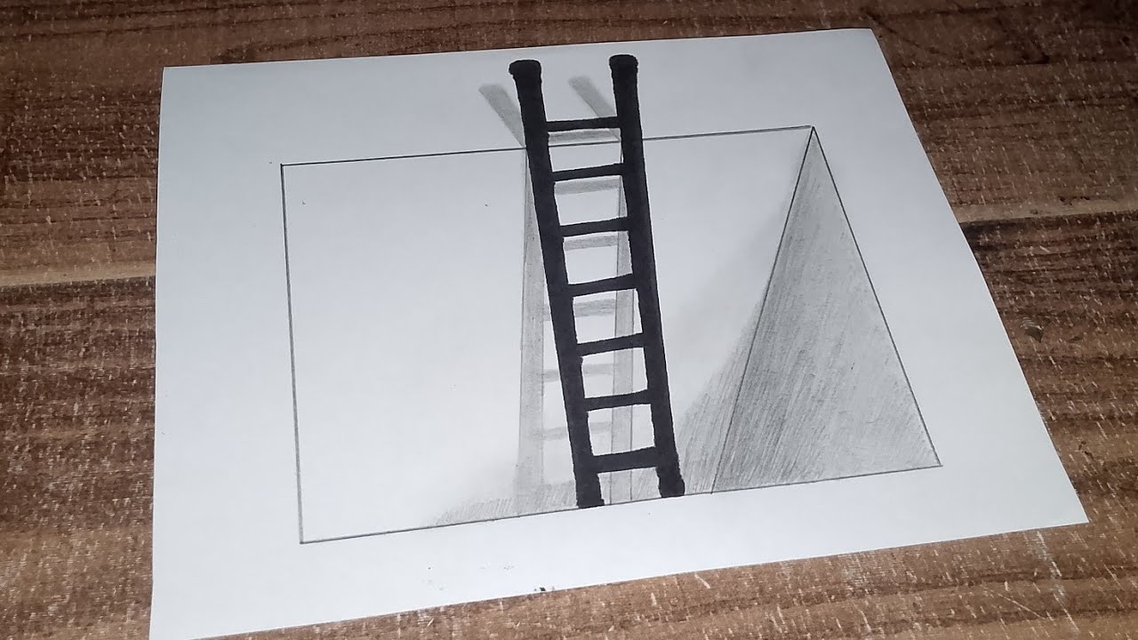 How to draw ladder inside the hole 3d art on paper for beginners|Easy ...