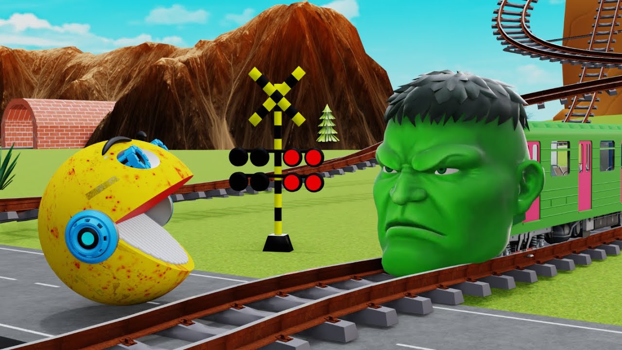 【踏切アニメ】あぶない電車 Ms PACMAN Vs 5 Train Crossing 🚦 Fumikiri 3D Railroad ...