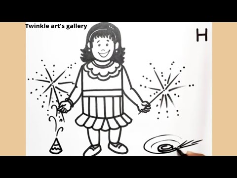 Diwali special drawing 2021 phulzhadi jalati ladki ka chitra - YouTube