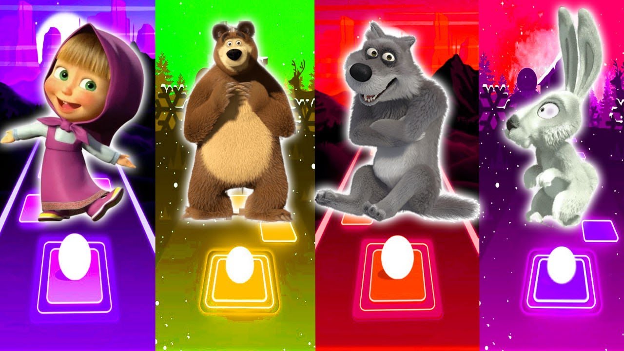 Tiles hop MASHA vs the bear vs wolf vs rabbit - YouTube