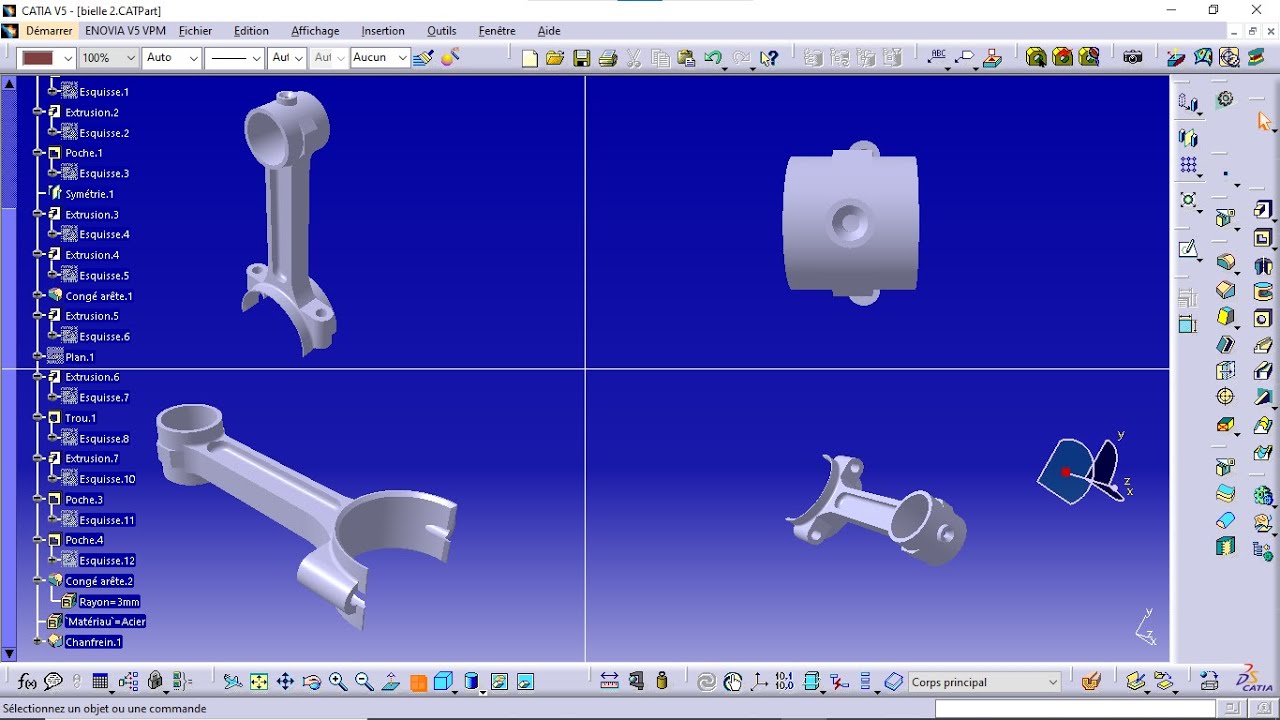 bielle 2 part design exercice 3d - YouTube