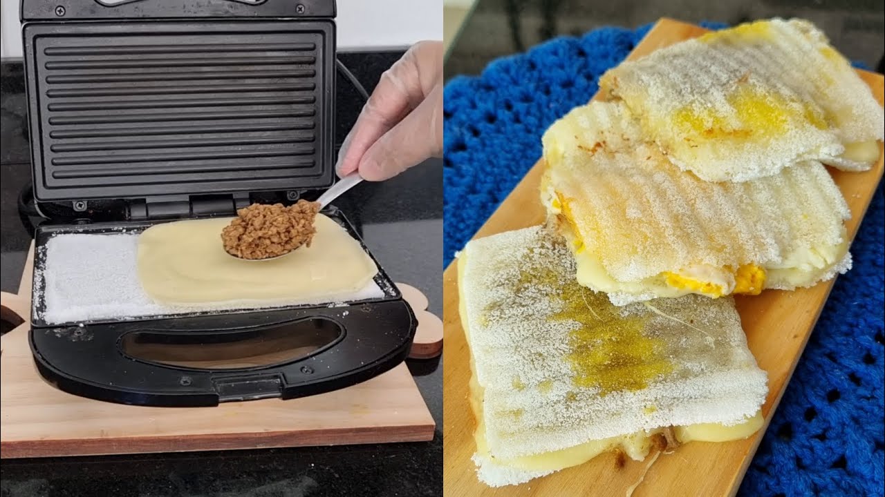 BEIJÚ DE TAPIOCA RECHEADO FEITO NA SANDUÍCHEIRA- SUPER MACIO E GOSTOSO ...