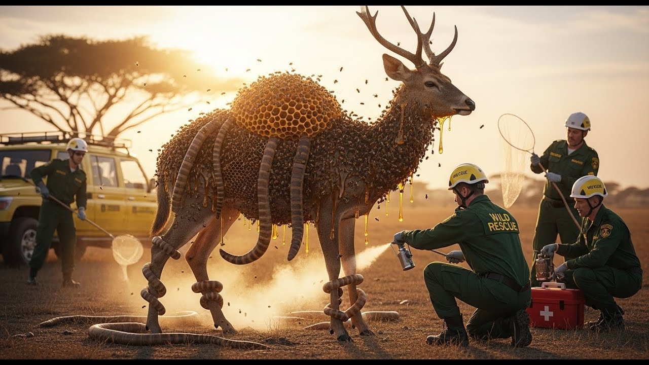 Brave Rescue Team Saves Deer Covered in Giant Beehive During Wild ...