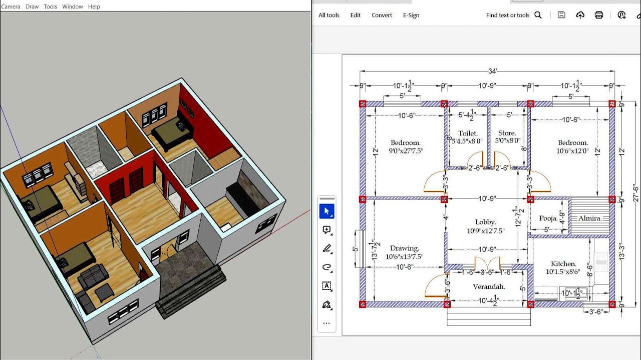 34x27 FLOOR PLAN WITH 3D PLAN - YouTube