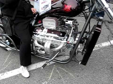 v8 choppeer Motorcycle with a 5.7L 350 V8 Carbureted engine - YouTube