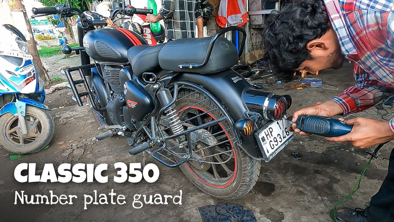 Royal Enfield Classic 350 Stealth Black Number Plate Guard Installation ...