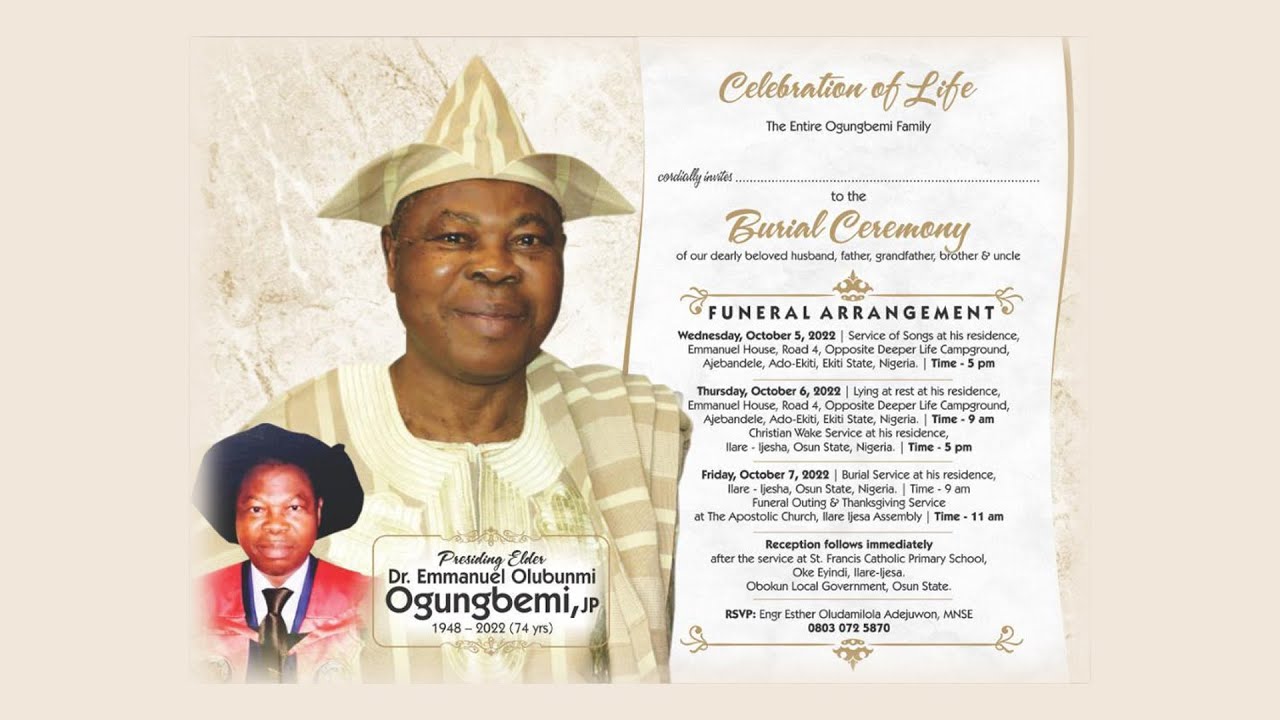 FUNERAL OUTING & THANKSGIVING SERVICE FOR DR. EMMANUEL OLUBUNMI ...