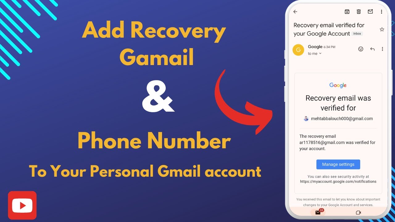 How to add Recovery Email to gmail | Recovery Email To Gmail - YouTube