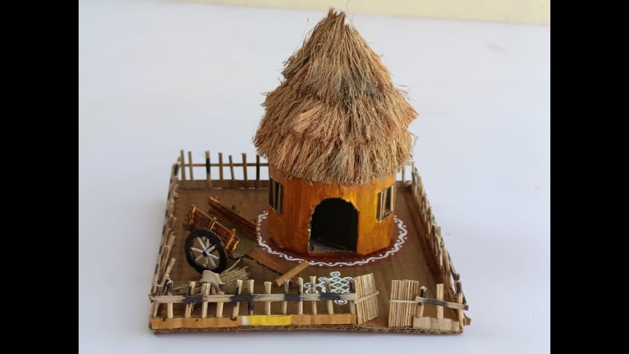 How to make a beautiful hut with cardboard, coconut shells/making ...