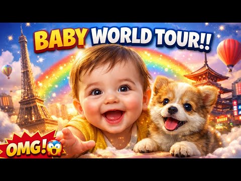 🌍 Baby World Tour with Cute Puppy 🐶 | Viral Baby Adventure Song 😍✨