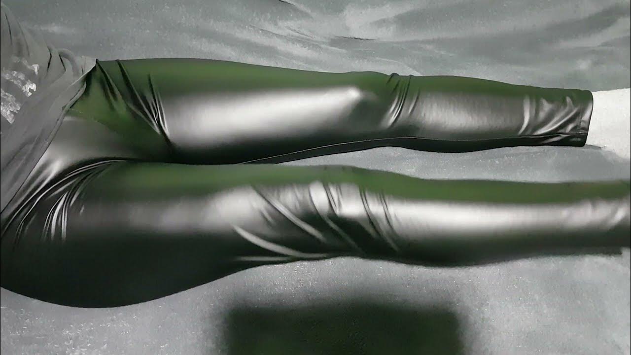 Scratching and Rubbing Shiny Black Leather Legging — ASMR Pants - YouTube