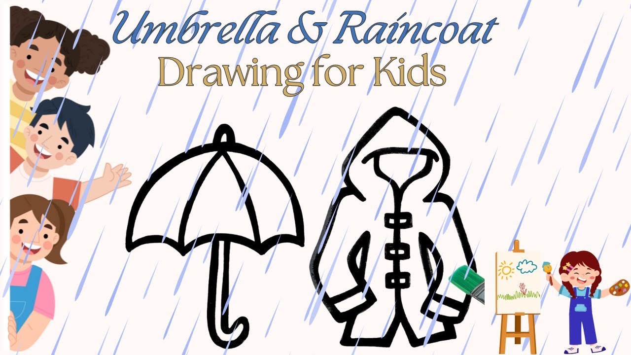 How to draw Raincoat and Umbrella | Kids Drawing | Clipart Drawing ...