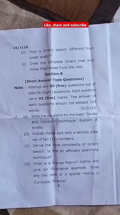 Analysis of algorithms and data structures || B.Sc 5th semester computer science paper,2024|| # ...