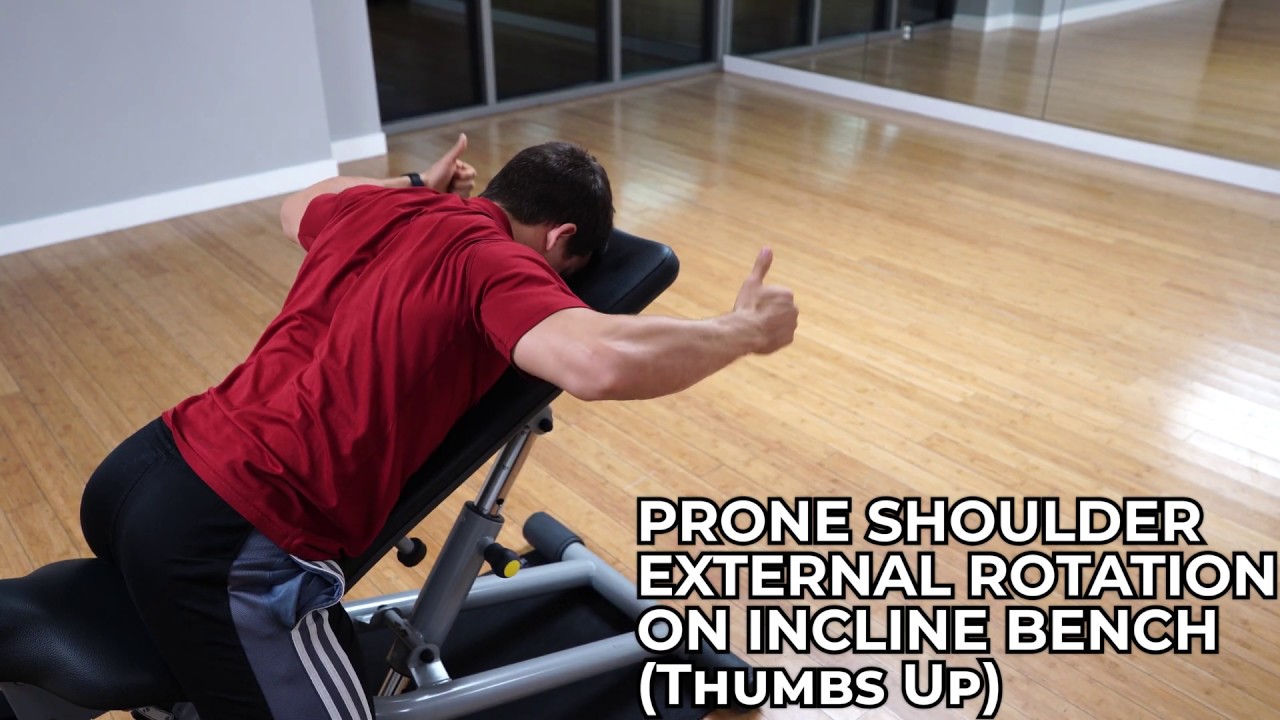 Prone Shoulder External Rotation on Incline Bench (Thumbs Up) - YouTube