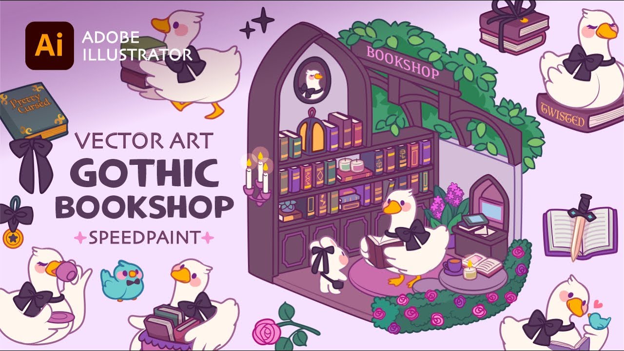 Drawing Gothic Duck Bookshop | Vector Art in Adobe Illustrator - YouTube