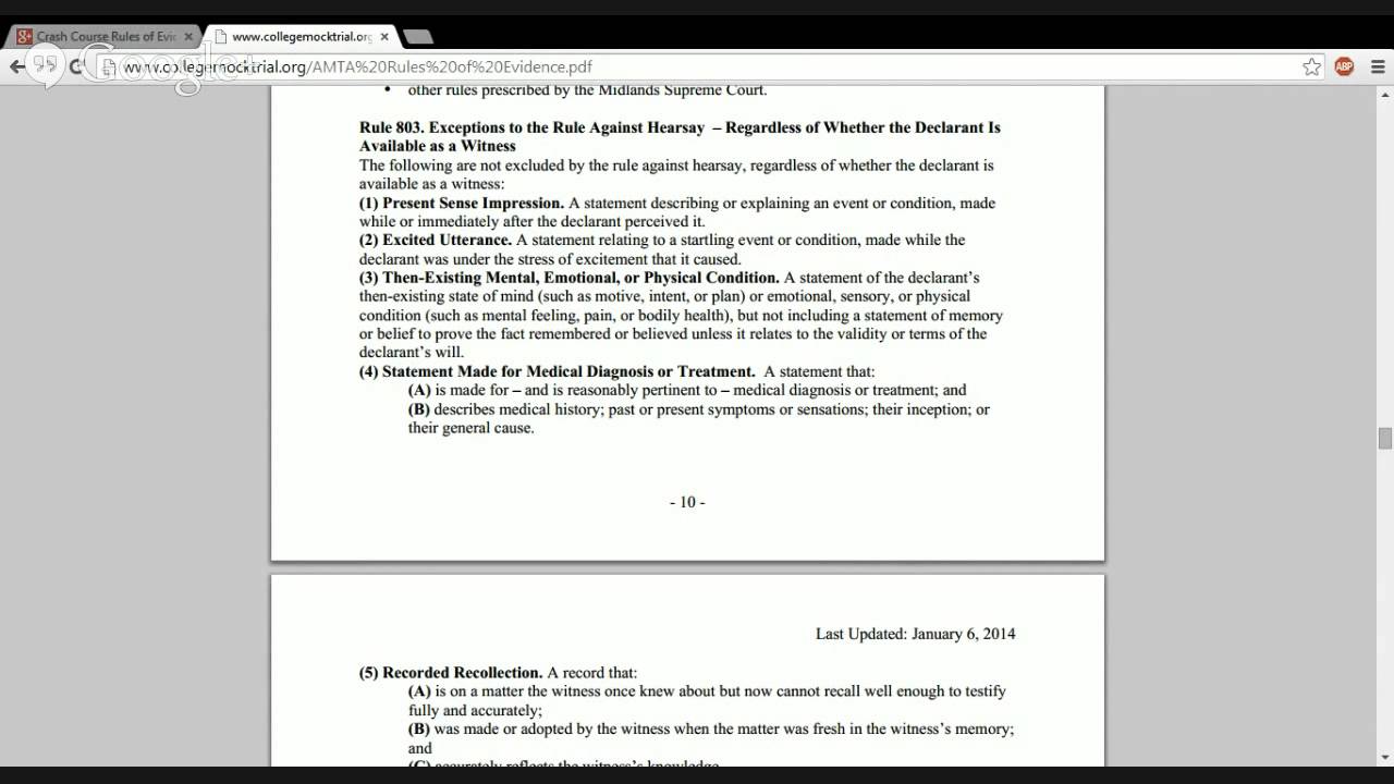 Crash Course Rules of Evidence - Rule 803.1 Present Sense Impression ...