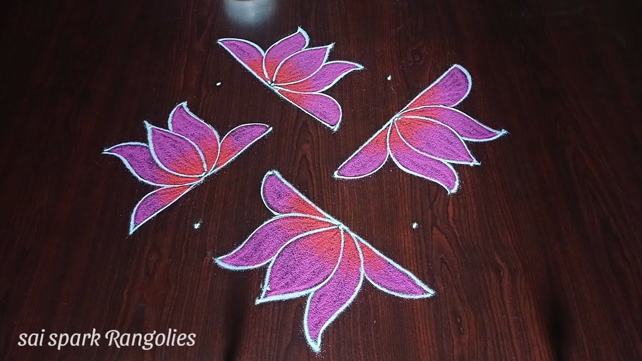 beautiful lotus rangoli (6*2*2) dots | thamarai poo kolam | easy ...