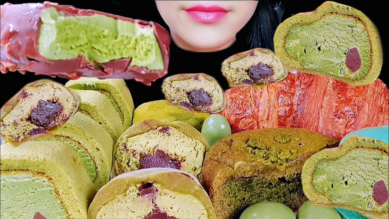 ASMR EATING GREEN DESSERTS #asmr #mukbang #dessertsmukbang - YouTube