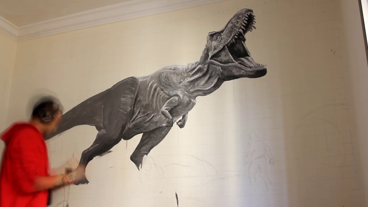 Timelapse Mural painting "T-rex" - YouTube