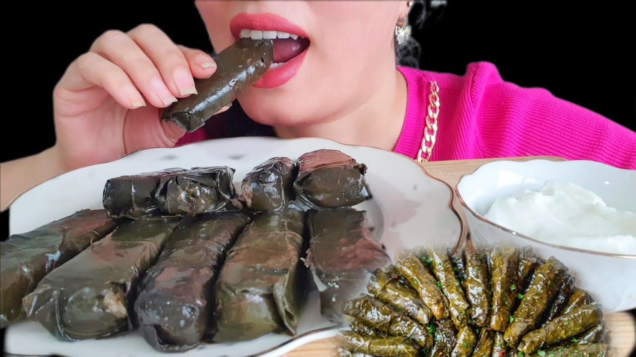 EATING GRAPE LEAVES/DOLMA/ASMR SOUNDS.TURKISH FOOD. NO TALKING. #asmr # ...