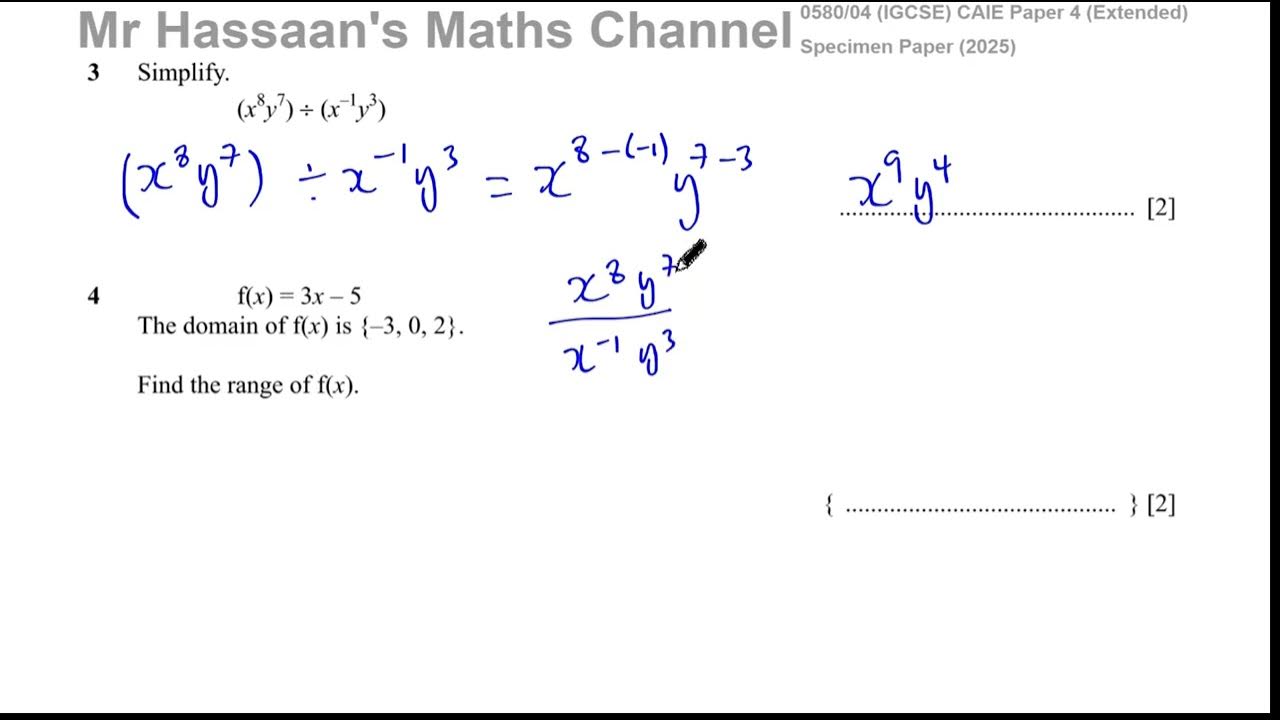 IGCSE, (CAIE), 0580/04/SP/25, SP(a), Paper 4A, Q3, Indices - YouTube