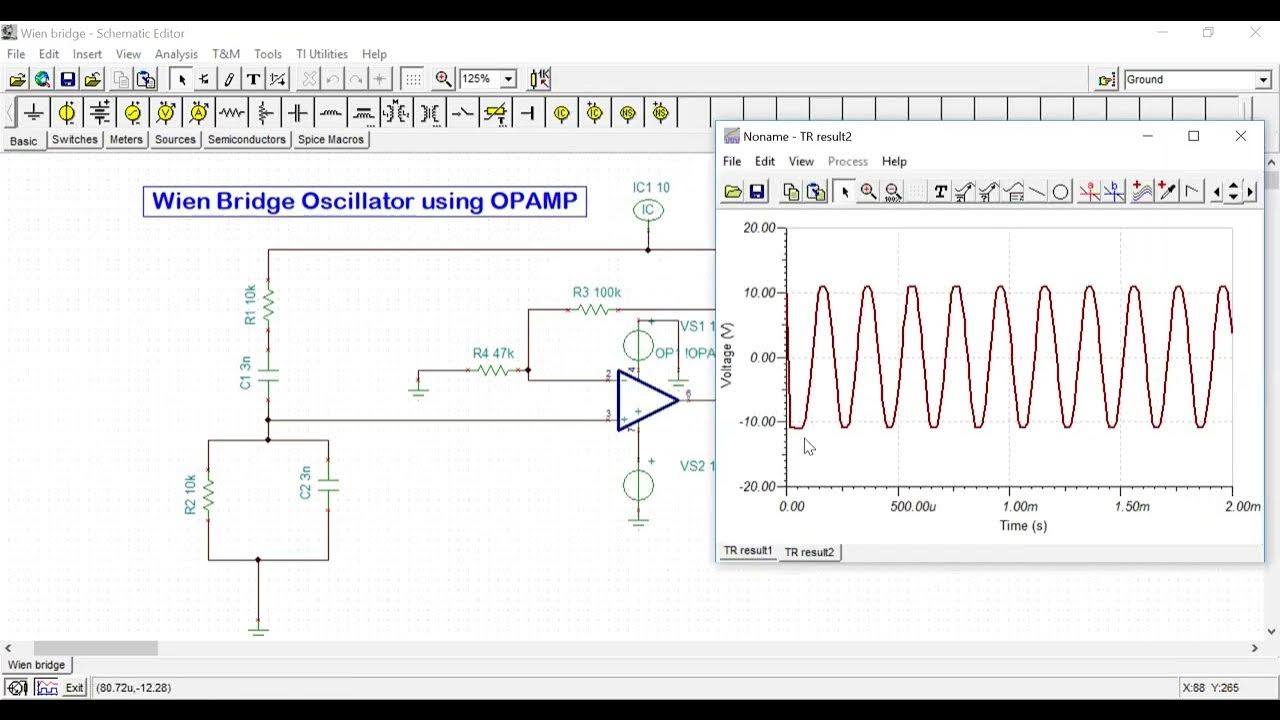 Wien bridge oscillator using 741 OPAMP |TiNA-TI - YouTube