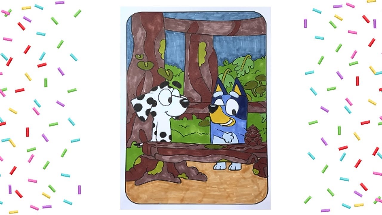 Coloring Bluey and Her Friend Frank Outside Coloring Page with Markers ...