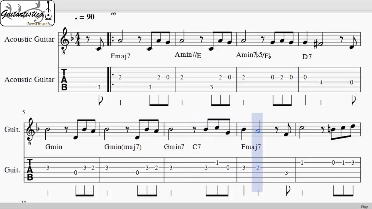 My Way Frank Sinatra Punteo Partitura Tab Notas Acordes Para Guitarra ...