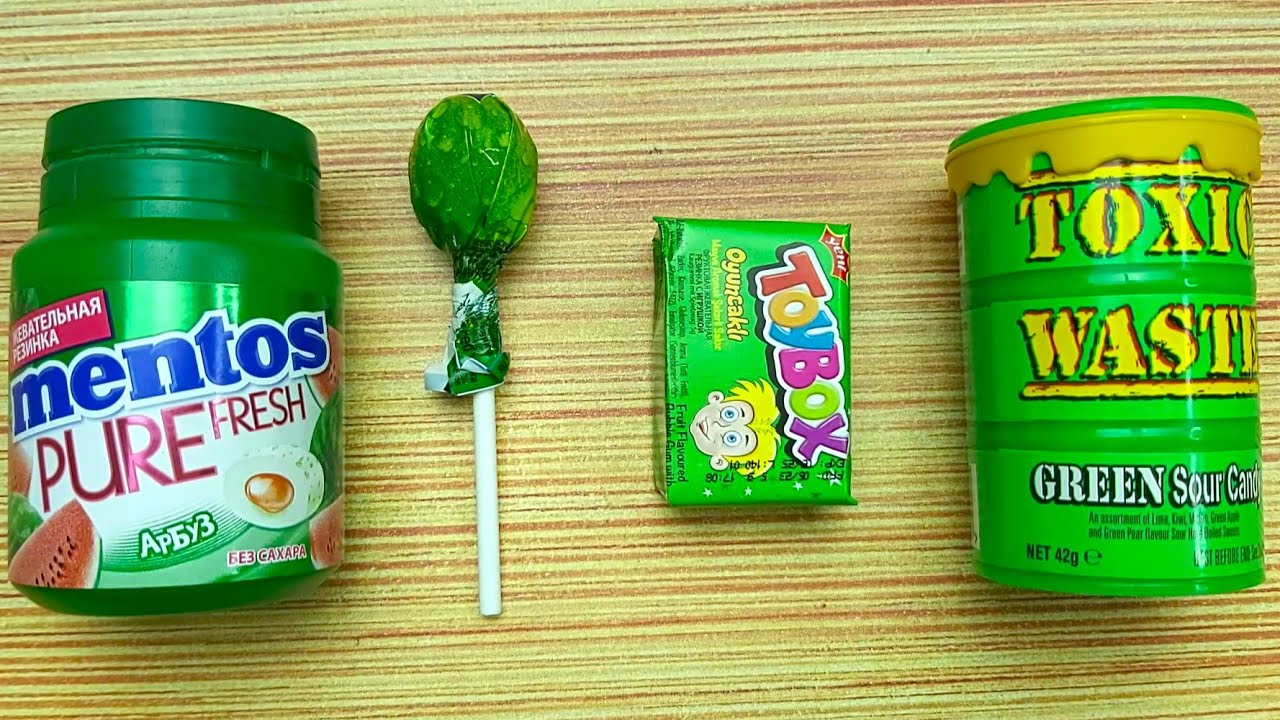 Unpacking Green Candies. Mentos, Toybox, Toxic Waste, Lollipops and ...
