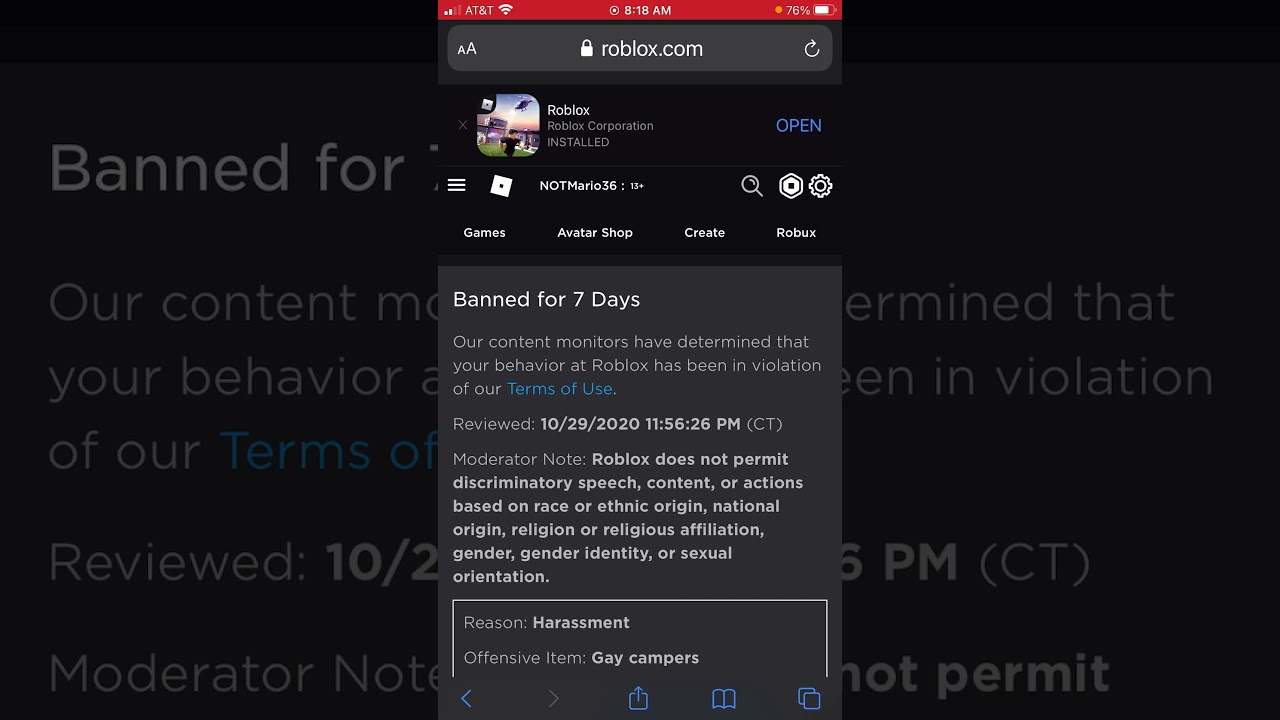 Update of my 7 day ban (ROBLOX) - YouTube