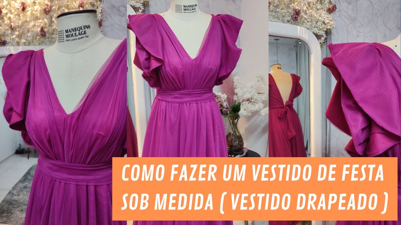 COMO FAZER UM VESTIDO DE FESTA ( MODELO DRAPEADO) - YouTube