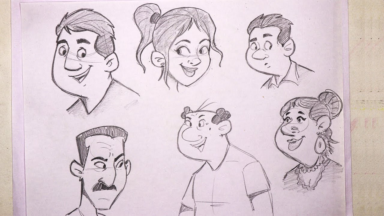 5 Cartoon Faces Drawing, pencil on paper. Character design | Cartoon ...