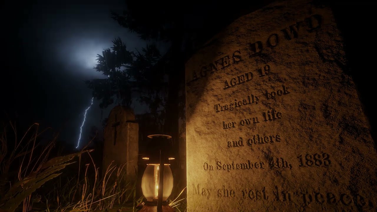 Thunderstorm ambience at the grave of Agnes Dowd for a spooky Halloween ...