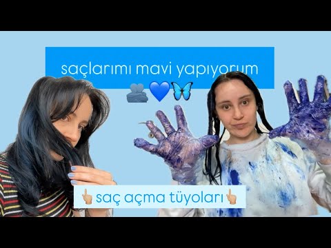 Saçlarımı boyuyorum | mavi saç boyama | açıcı uygulamak | jeans color | ￼evde saç boyama 💙🦋
