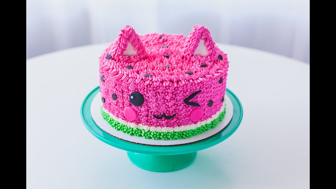 How to make a WATERMELON CAT CAKE 💕🍉🐱#kawaii #catcake #cakedecorating ...